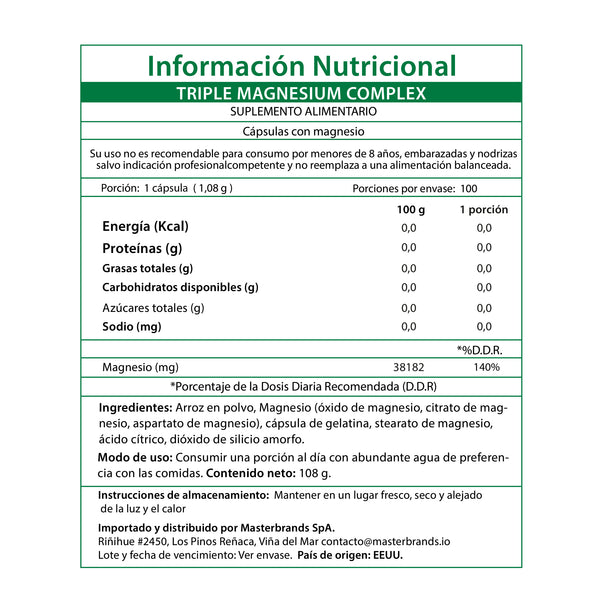 Triple MagneSium Complex 400 Mg - 100 Cápsulas | Relajación y Salud ...