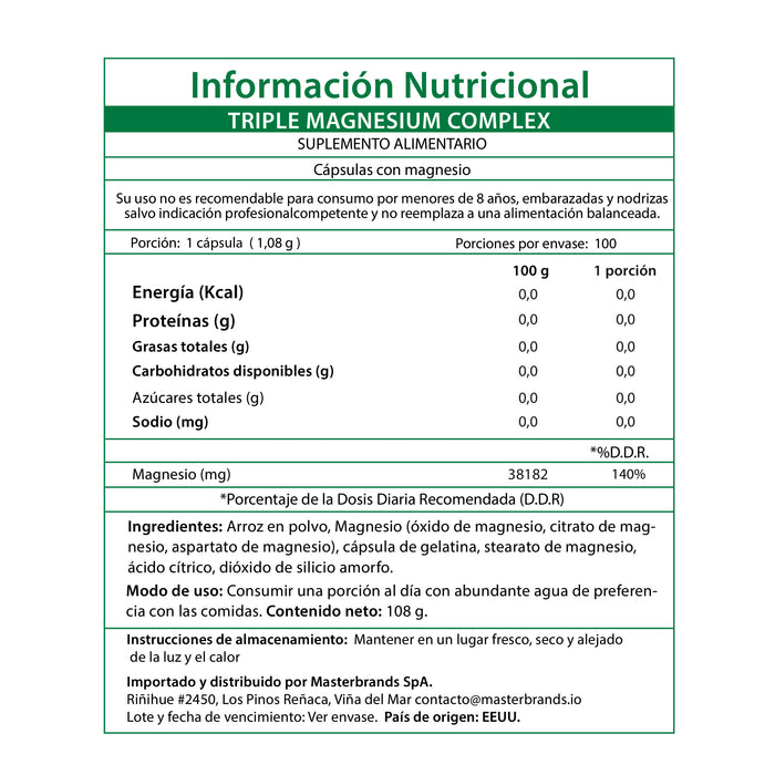 Triple MagneSium Complex 400 Mg - 100 Cápsulas | Relajación y Salud ...